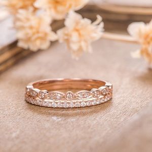 Jewelry | 2pcs Rose Gold Wedding Bands Pave Stackable Rings | Poshmark